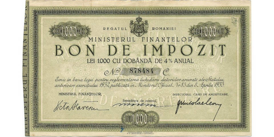 Romania Bon de impozit 1.000
